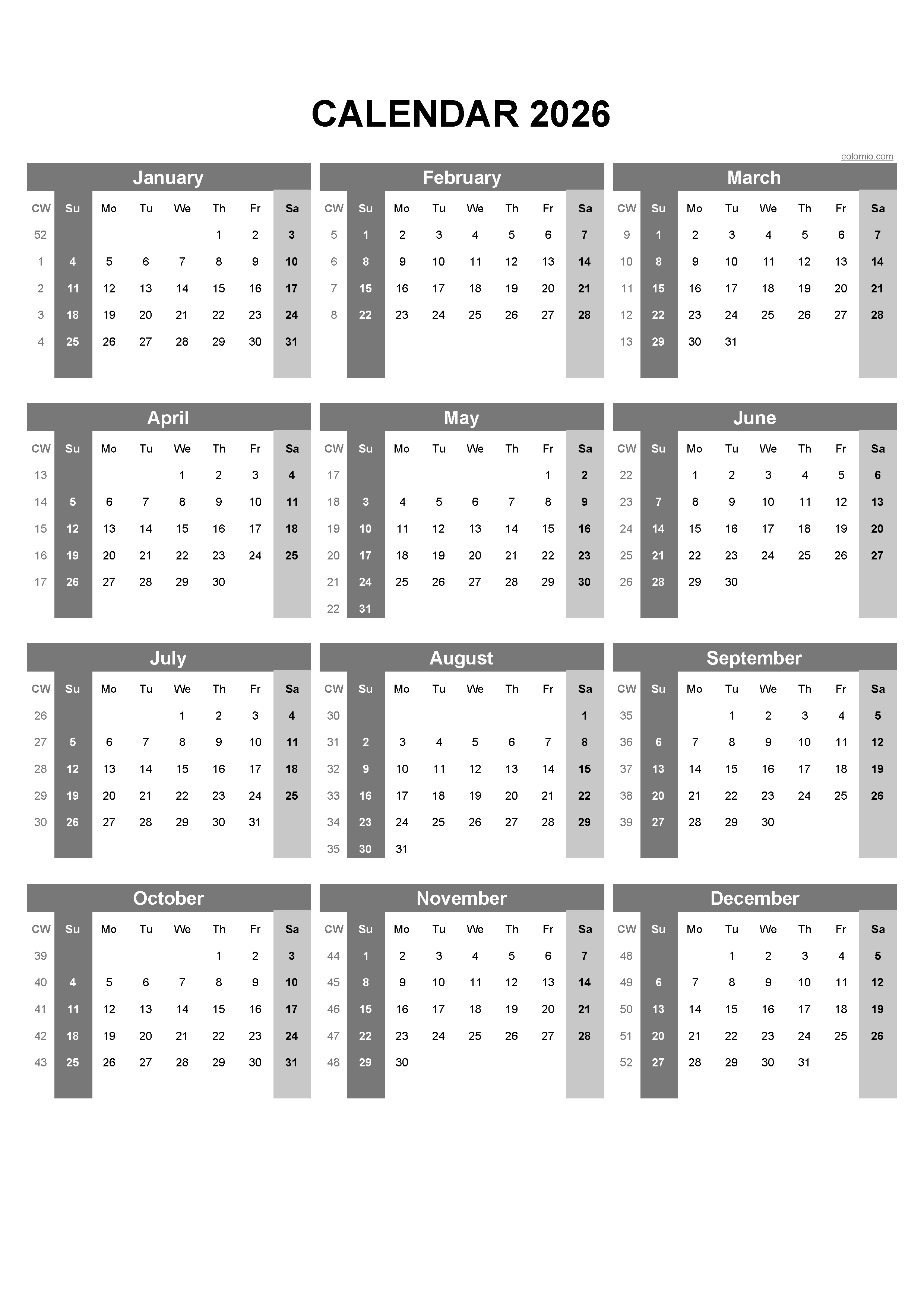 2026 Calendar Printable PDF Excel And Image File Free Download