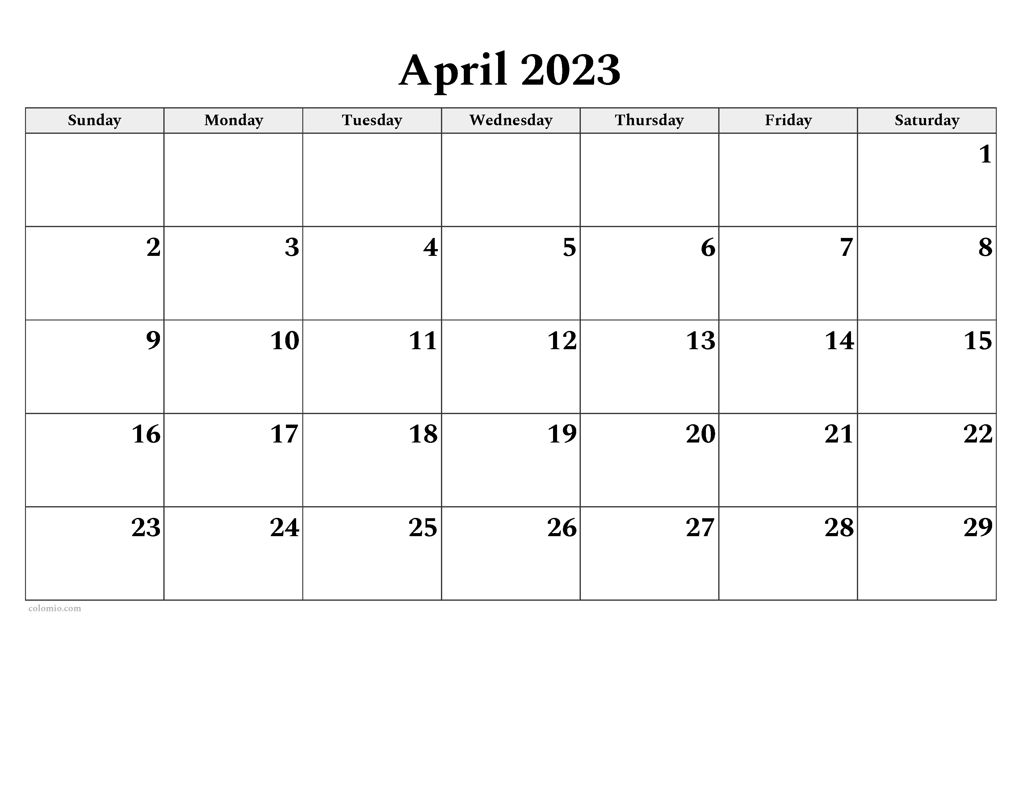 April 2023 Calendar Free Printable PDF XLS And PNG