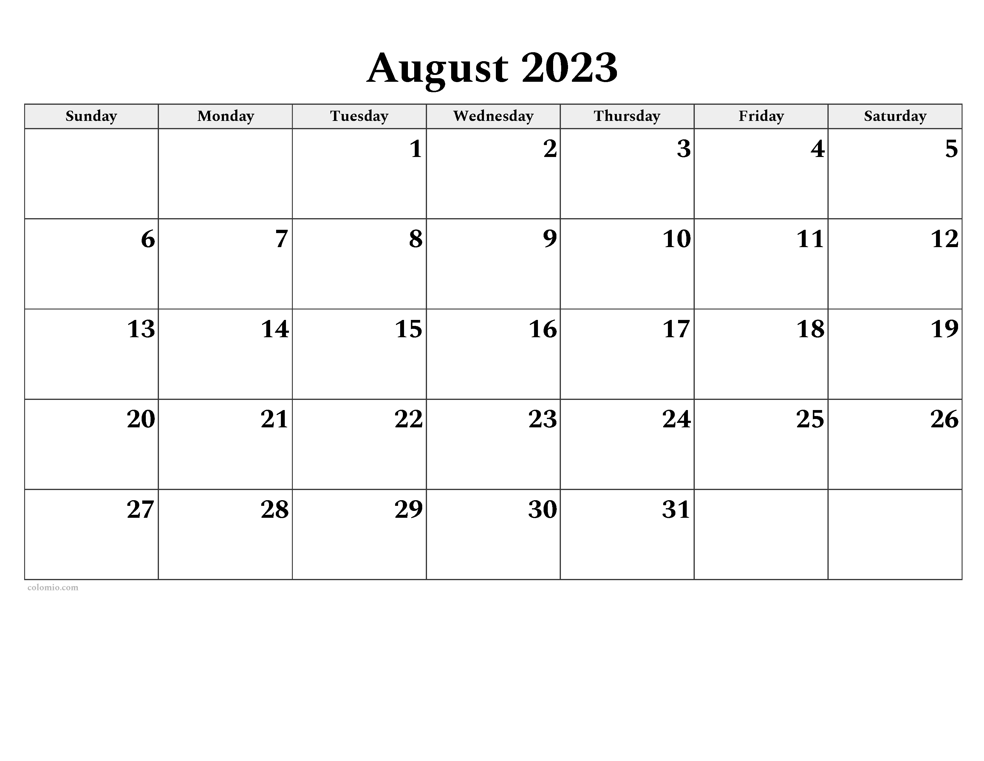 August 2023 Calendar Printable Printable Template Calendar