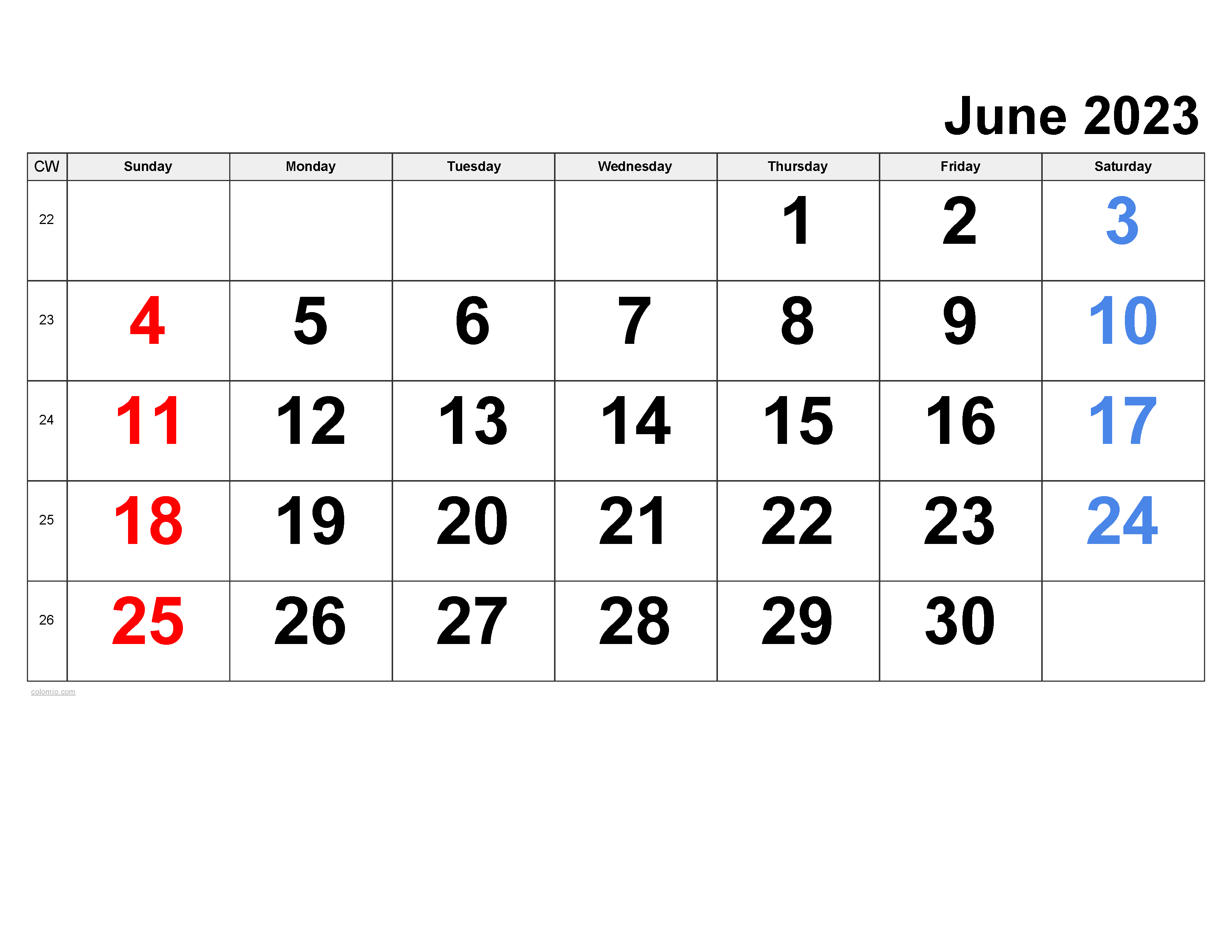 June 2023 Calendar Free Printable PDF XLS And PNG