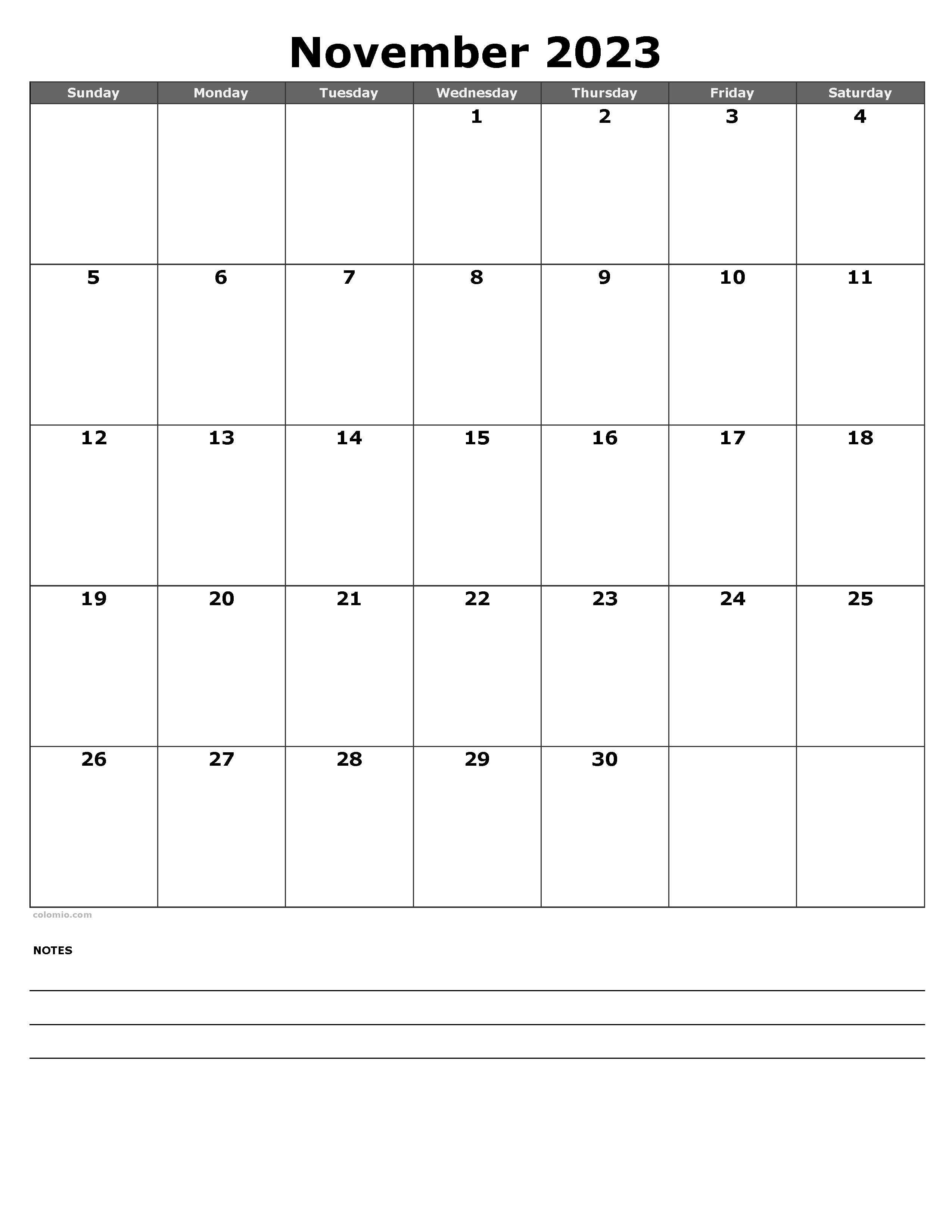 November 2023 Calendar Free Printable PDF XLS And PNG