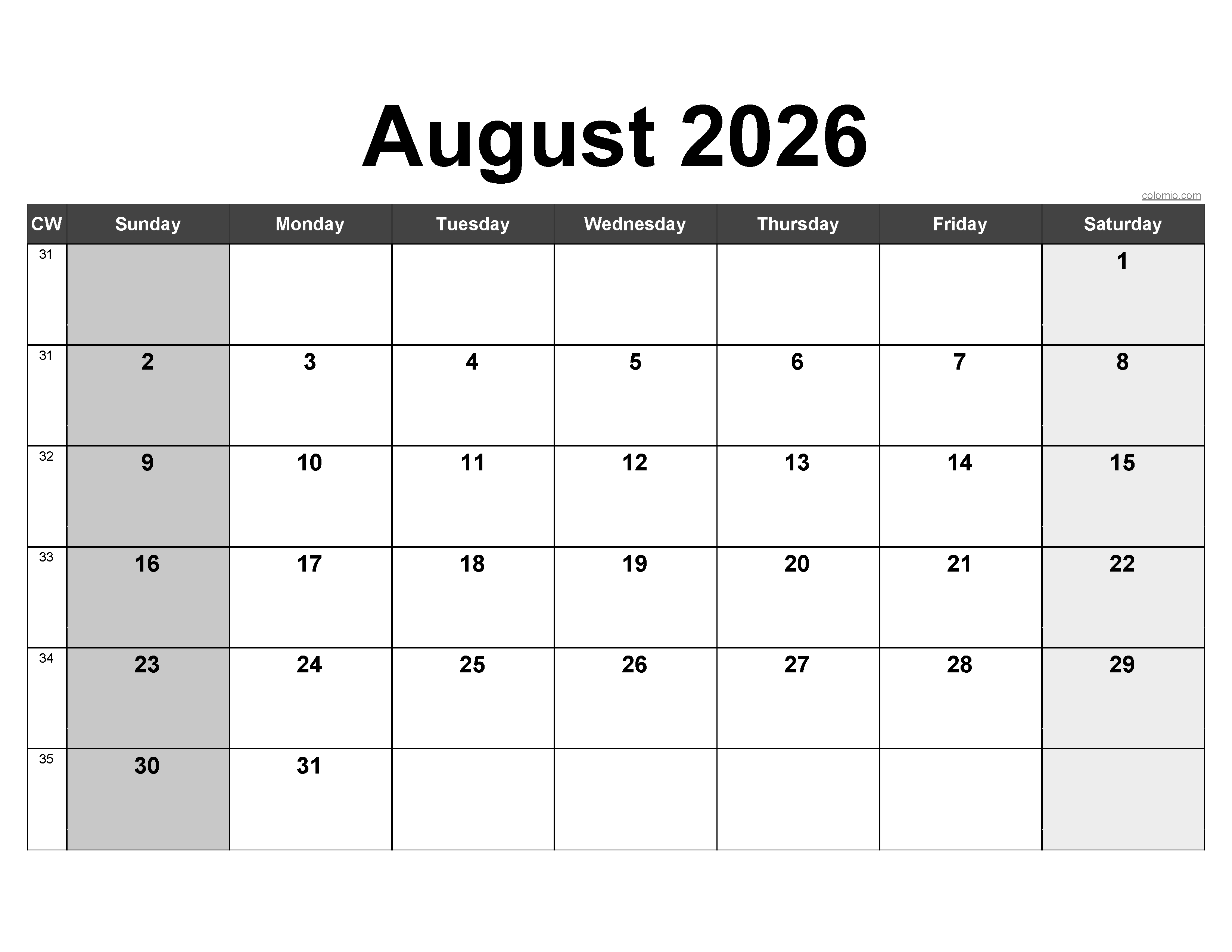August 2026 Calendar Free Printable PDF Excel August 2026 Calendar Free Printable PDF Excel