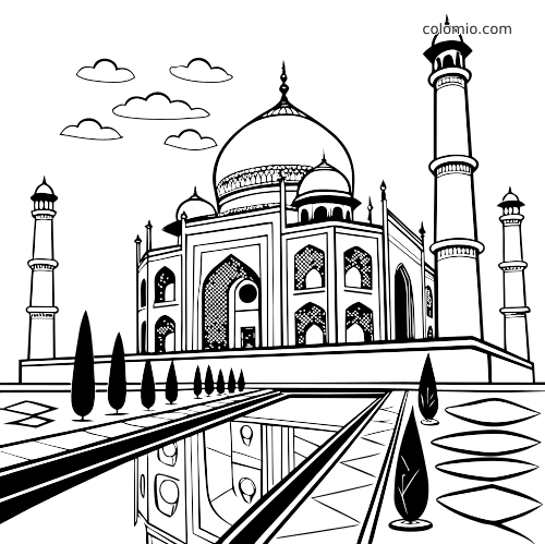 Taj Mahal Printable PDF Coloring Page | Colomio